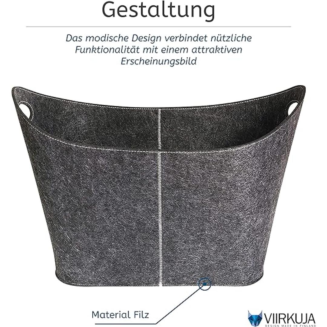 VIIRKUJA XXL Holzkorb | Kaminholzkorb aus extradickem Filz | Grau ...