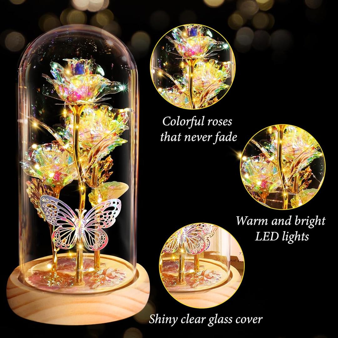 Ewige Rose im Glas, Sparkly Infinity Rose mit Schmetterling und LEDs ...