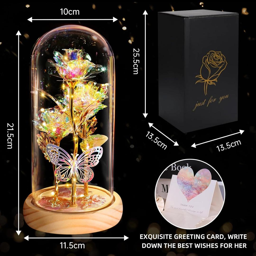 Ewige Rose im Glas, Sparkly Infinity Rose mit Schmetterling und LEDs ...